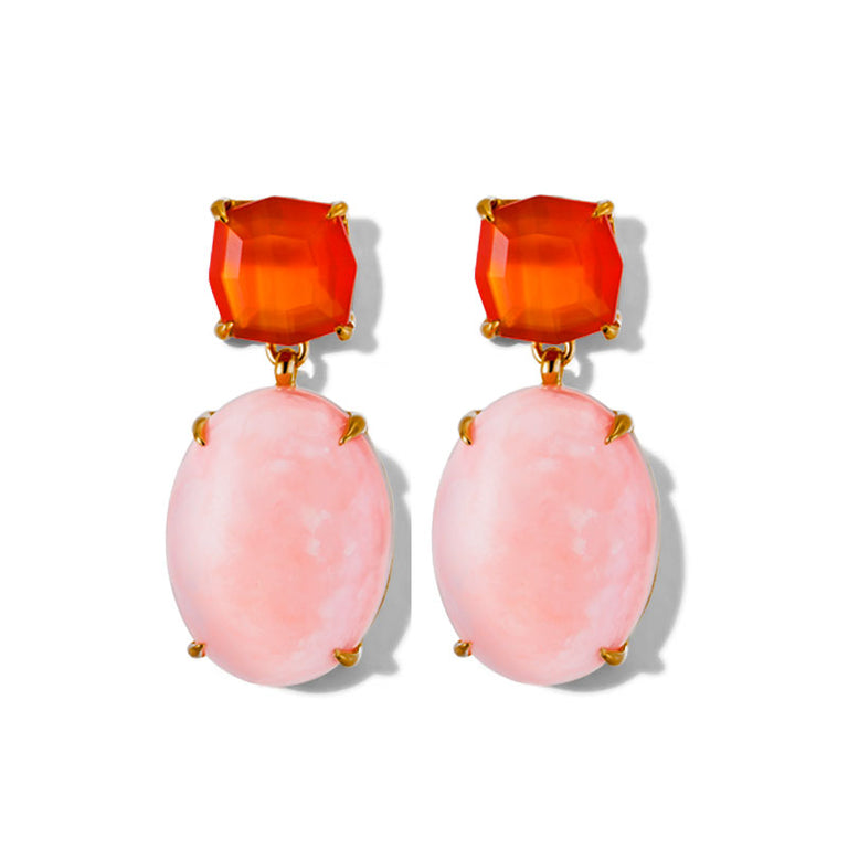 Agnes Carnelian & Pink Opal Stud in Gold – Kerry Rocks Jewellery