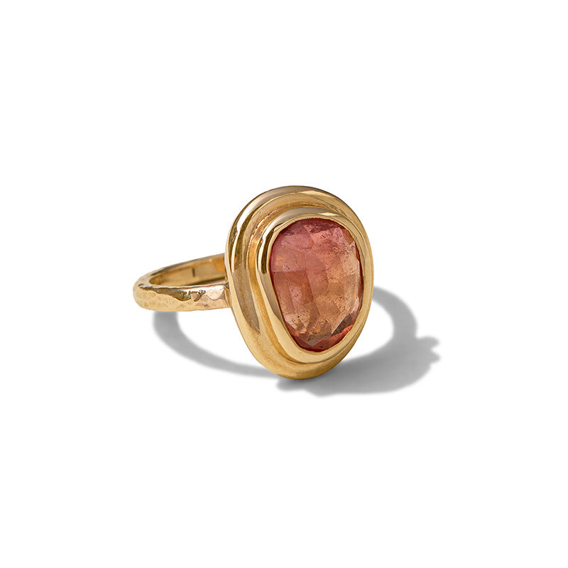 Pebble Peach Tourmaline Ring in 9kt Yellow Gold – Kerry Rocks Jewellery